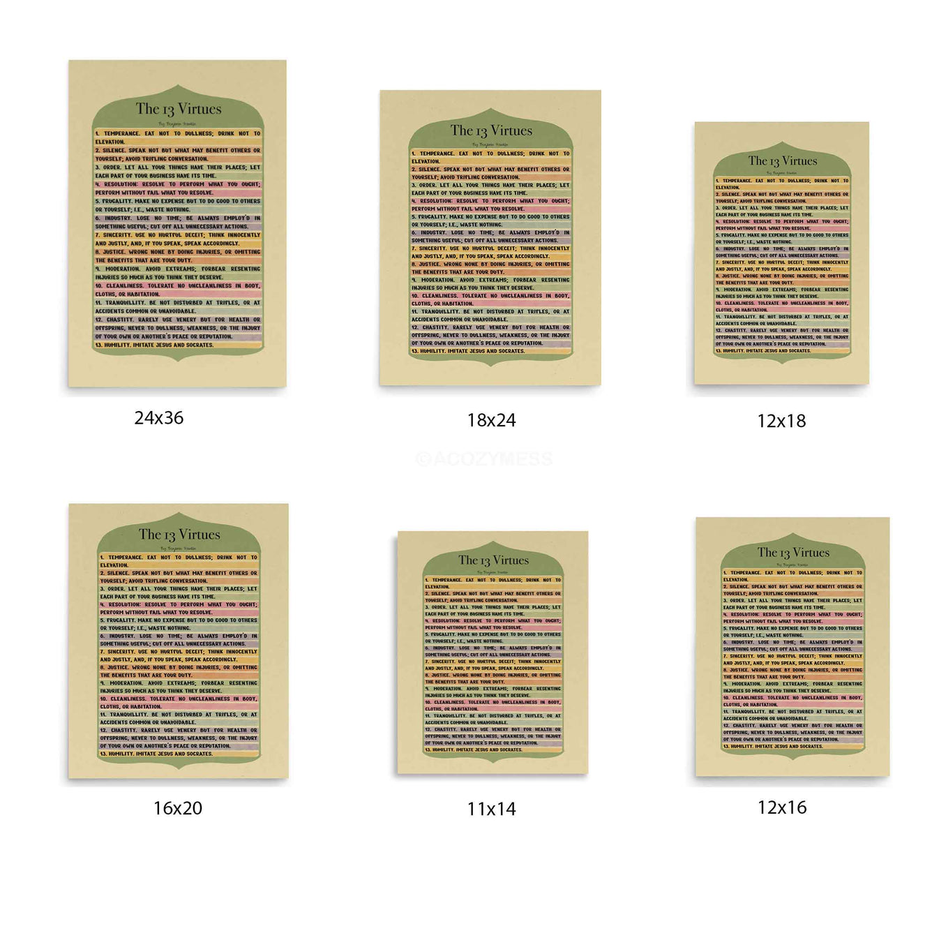 13 Virtues By Benjamin Franklin Poster, Motivational Poster – A Cozy Mess